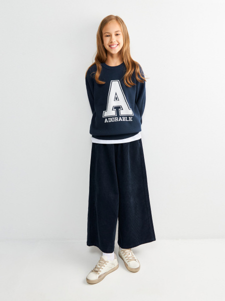 Брюки Девочки Acoola кюлоты темно-синий Текстиль Повседневный, размер 158 Резинка свободный ...