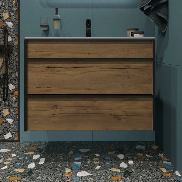 Тумба с раковиной STWORKI Гриндстед 80 дуб таксония, раковина 43081-112-KL антрацит купить на ...