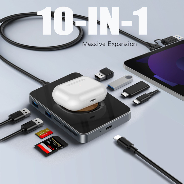 Rahonix 10-в-1 USB HUB, 15 Вт беспроводная быстрая зарядка + магнитная ...