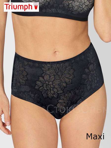 Трусы Женский TRIUMPH макси Текстиль черный, размер 48 Высокая Кружево Вьетнам Повседневный ...