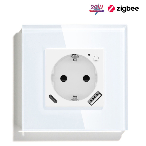 Розетка Умная Zigbee одинарная с USB и type-C входами, быстрая зарядка 20W, мониторинг ...