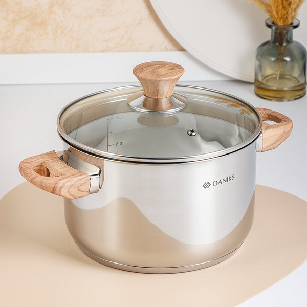Daniks Кастрюля нержавеющая сталь, 3.9 л, с крышкой, индукция купить на OZON по низкой цене ...
