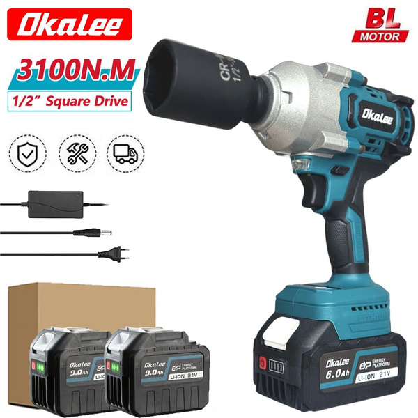 OKALEE Бесщеточный Электрический Ударный Гайковерт 1/2 Дюйма, 3100 Нм-2 АКБ 9,0 Ач купить на ...