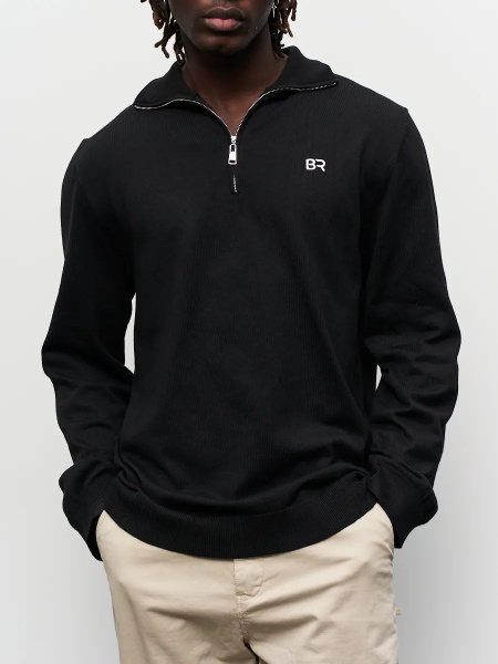 Джемпер Мужской Bronks черный Полиэстер, Хлопок, размер 52, 54 Молния Молния прямой Длинный ...
