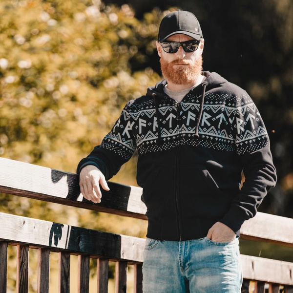 Толстовка Мужской Thor Steinar Капюшон, Манжеты черный Молния, Затягивающийся шнурок Хлопок ...