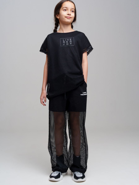 Брюки Девочки PlayToday черный Трикотаж Повседневный, размер 134 Шнурок Демисезон Китай купить c ...