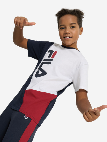 Футболка Мальчики Fila синий, размер 158, 164 Хлопок Повседневный Бангладеш купить c доставкой ...