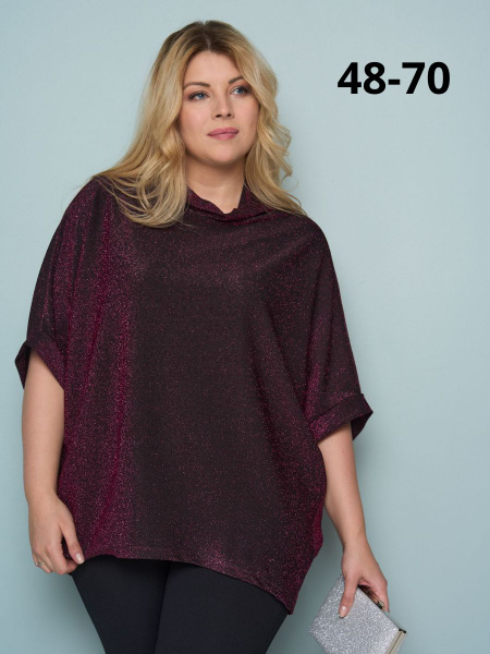 Туника Женский SPARADA Вечерний/праздничный/выпускной Три четверти бордовый Блестки, размер 56 ...