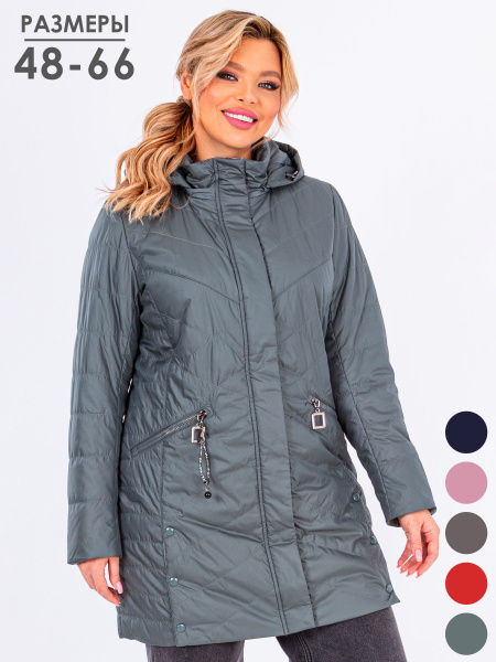 Куртка Женский Mishele Капюшон зеленый Полиэстер, размер 50 Демисезон полуприталенный Синтепон ...