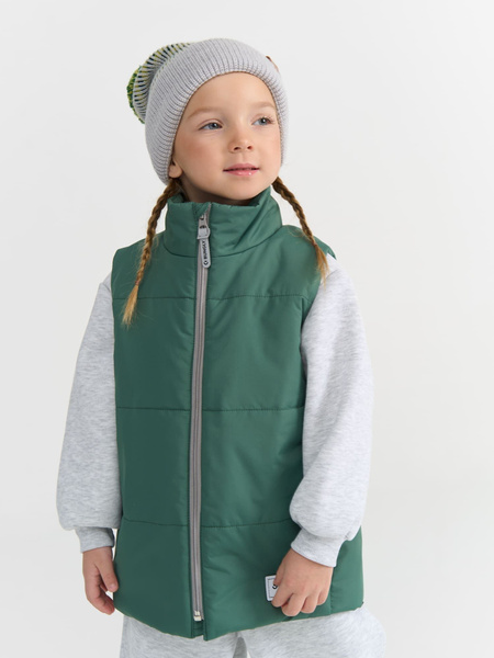 Жилет утепленный Девочки, Мальчики BUNGLY Лейбл, Карманы зеленый, размер 98 Полиэстер Молния ...