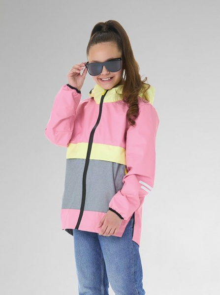 Ветровка Девочки OLDOS Карманы, Капюшон розовый, желтый капюшон Полиэстер, размер 146 Длинный ...