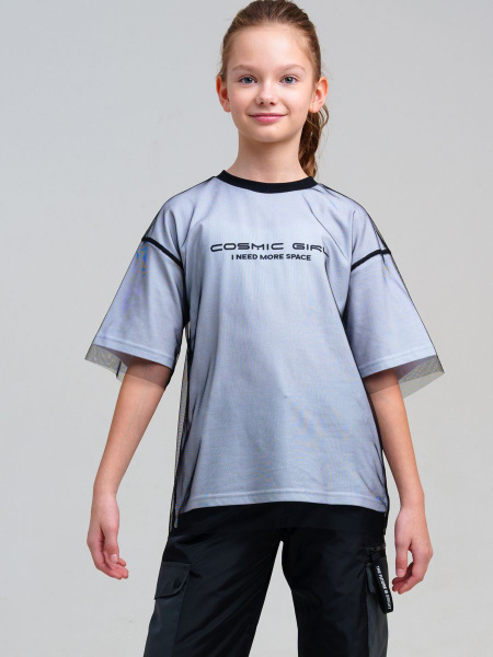 Футболка Девочки PlayToday белый, черный Короткий, размер 134 Трикотаж Повседневный купить c ...