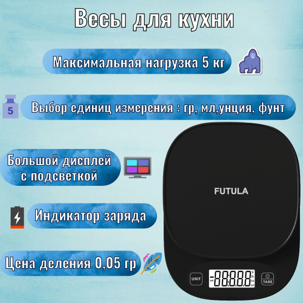 Весы кухонные электронные Futula Kitchen Scale 4 (до 5 кг) Black купить на OZON по низкой цене ...