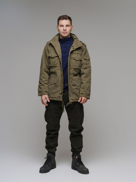 Куртка Мужской M65 CASUAL Погоны оливковый стойка Хлопок, размер 46 Длинный Демисезон прямой ...