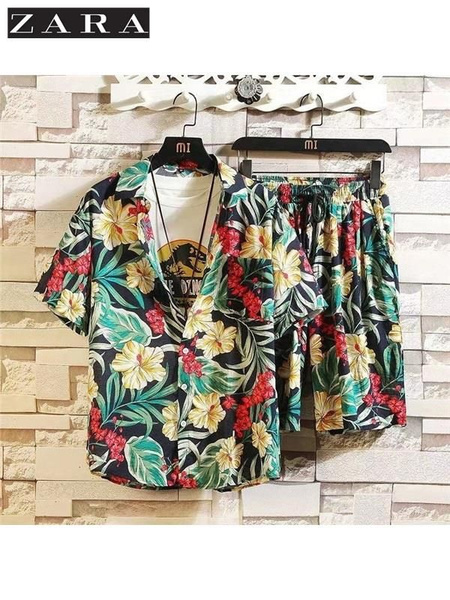 Комплект одежды Мужской Zara Пляжный двойка, с шортами глубокий черный, размер 46 Политекс ...