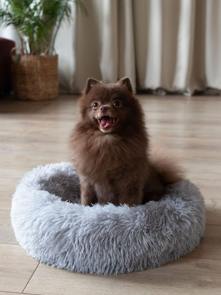 Лежанка круглая меховая BARQ Plush, для кошек и собак мелких пород, S ...