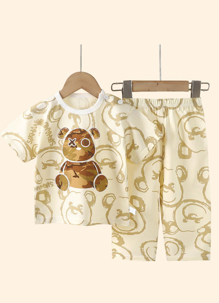 Домашний комплект Девочки, Мальчики BCATON Хлопок, размер 110 бежевый нейтральный ...