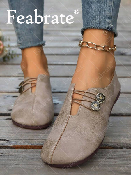 Лоферы Женский Feabrate светлый хаки, размер 40 Без каблука На любой сезон Пряжка Металлические ...
