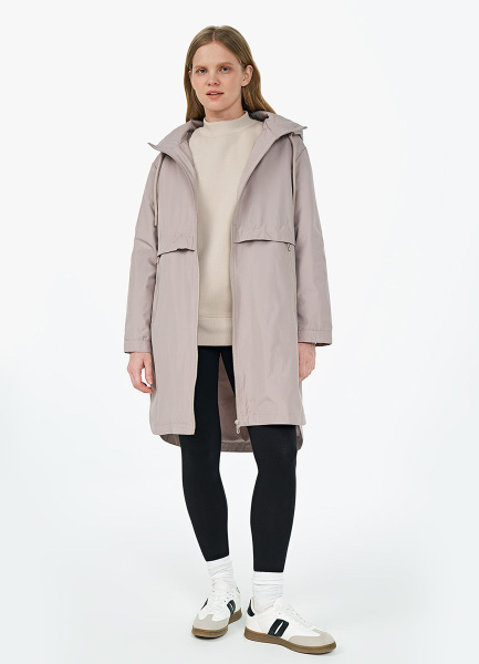 Парка Женский FUNDAY Карманы бежевый Текстиль, размер 52, 54 Длинный На любой сезон свободный ...