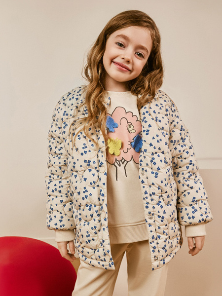 Куртка Девочки Acoola Кнопки бежевый Текстиль, Полиэстер, размер 104 Длинный Демисезон свободный ...