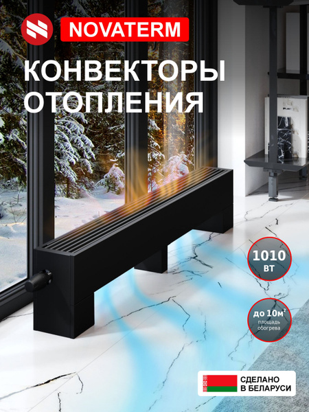 Конвектор напольный Новатерм 148х250х1000, водяной, черный, радиатор ...