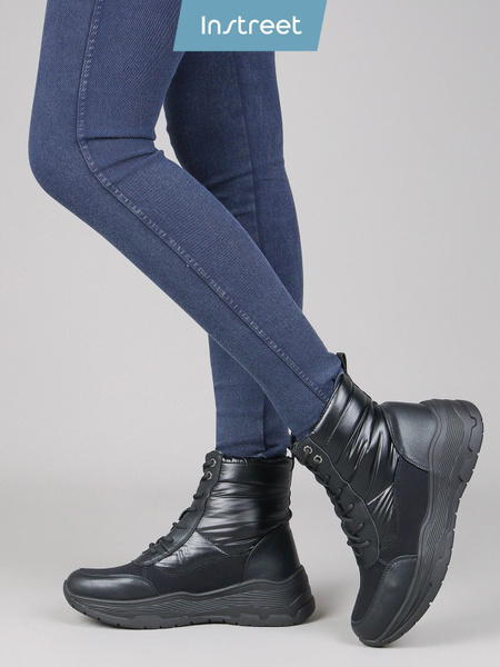 Ботинки Женский Instreet черный, размер 39 Зима 5 Шнурки Без каблука Россия купить c доставкой ...