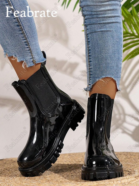 Сапоги резиновые Женский Feabrate R (средняя) черный ПВХ (поливинилхлорид) Без застёжки На любой ...