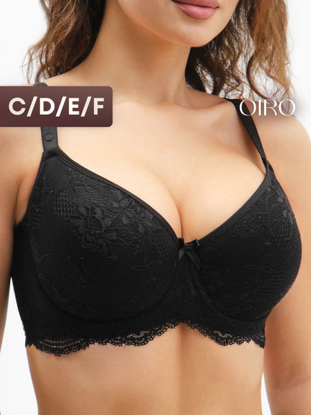 Бюстгальтер Женский OIRO мягкая чашка на каркасе, на косточках, размер 85D черный Нейлон ...