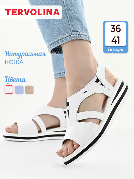 Босоножки Женский Tervolina Без каблука Натуральная кожа, размер 37 Открытый нос 6 Лето Россия ...