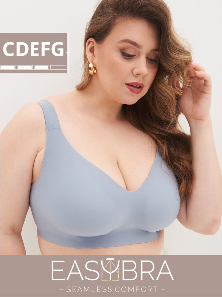 Бюстгальтер Женский EASY BRA без косточек, бесшовный, размер 95F, 95G голубой Микрополиамид ...