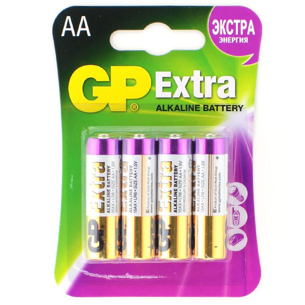 Батарейка (4шт) пальчиковая GP LR6 (AA) Extra Alkaline 1.5В щелочная (алкалиновая) (бл4) купить ...