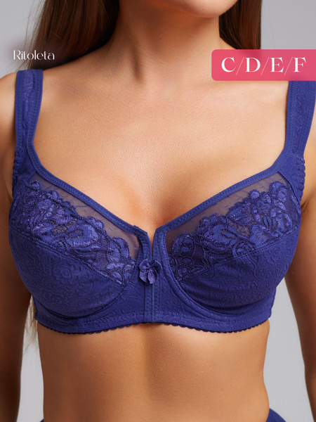 Бюстгальтер Женский Ritoleta мягкая чашка на каркасе, на косточках, размер 95D синий Эластан ...