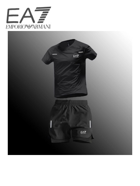 Костюм спортивный Мужской EA7 Спортивный с шортами черный, размер 46, 48 Amicor TM Другое ...
