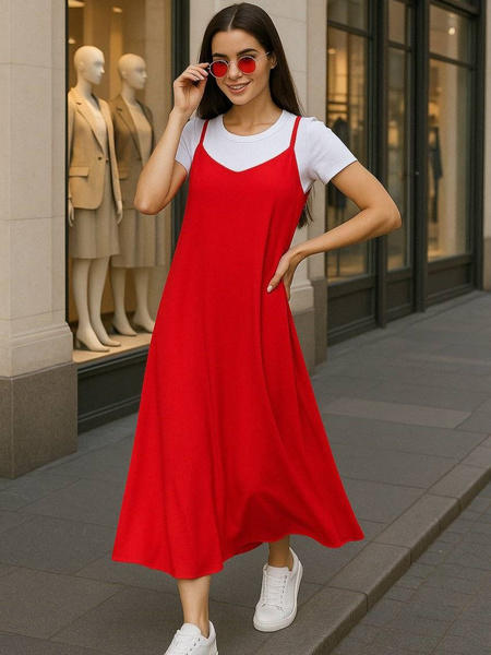 Сарафан Женский XARIZMAS MIND'N'SOUL красный с открытыми плечами Повседневный Без рукавов ...