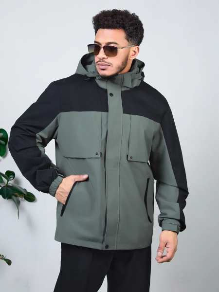 Ветровка Мужской KINGSO MENS Карманы черный, темно-зеленый капюшон Полиэстер, размер 58 Длинный ...