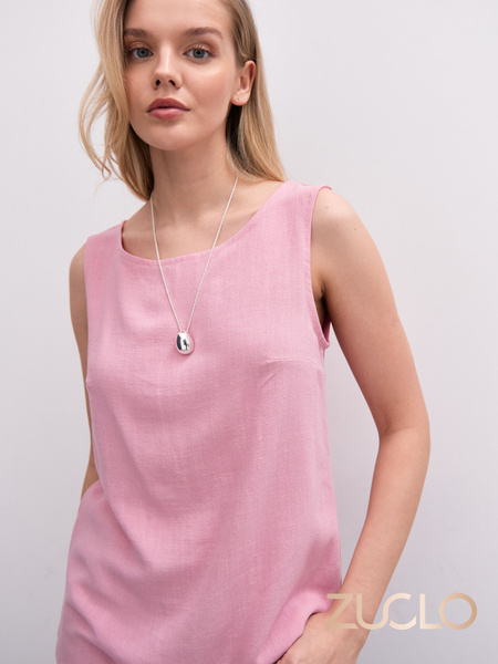 Топ Женский ZUCLO розовый, размер 46 Лен, Вискоза Без рукавов Офисный ...
