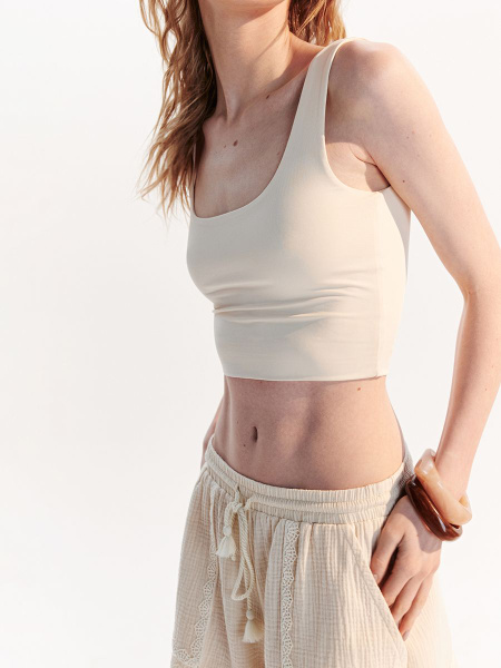 Топ-бра Женский Befree лиловый, размер 48 Трикотаж Без рукавов Повседневный Вьетнам облегающий ...