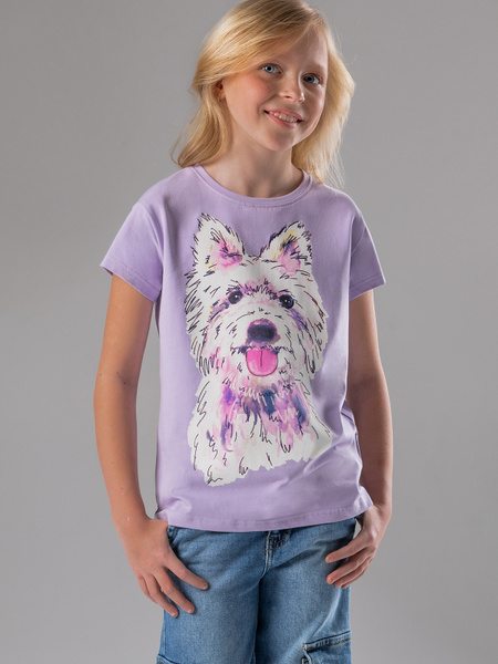 Футболка Девочки Coccodrillo сиреневый Короткий, размер 104 Трикотаж Анималистический прямой ...