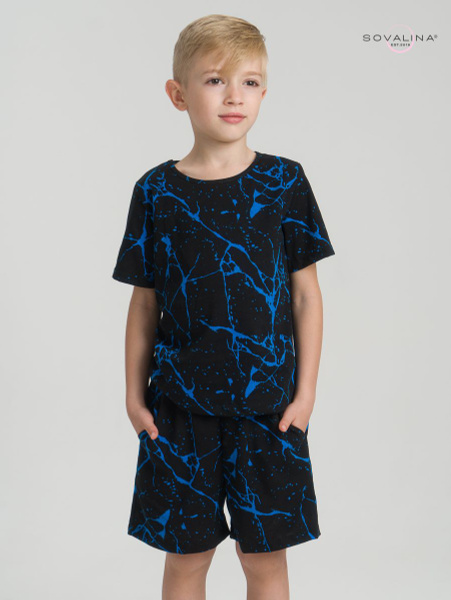 Комплект одежды Мальчики SOVAlina Повседневный с шортами черный, синий, размер 104 Хлопок ...