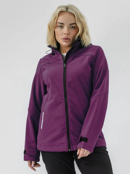 Куртка Женский Biser Молния, Светоотражающие элементы фиолетовый меланж капюшон Softshell ...