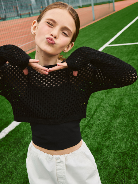 Джемпер Девочки Acoola черный Трикотаж, Хлопок, размер 146 Китай купить c доставкой на OZON по ...