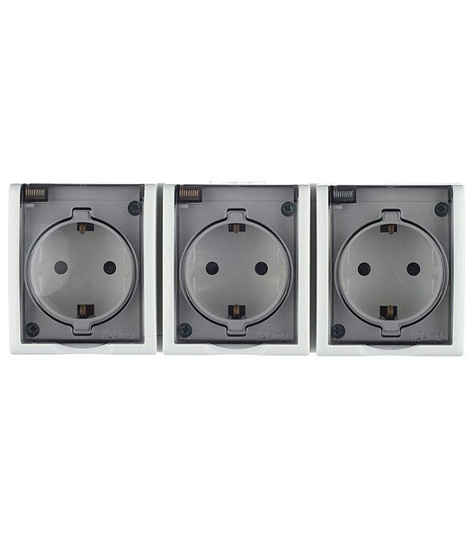 Розетка Simon 15 Aqua тройная 1594447-030 открытая установка белая с ...