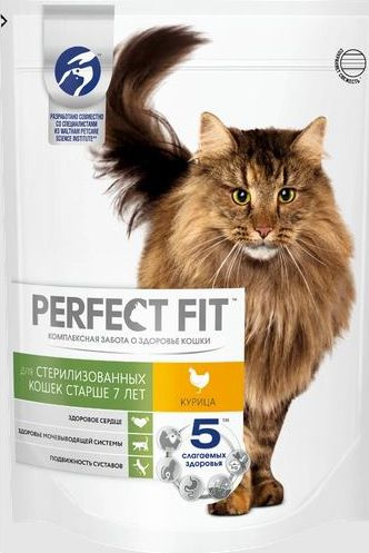 Корм сухой 650г. для взрослых кошек PERFECT FIT с курицей, для ...