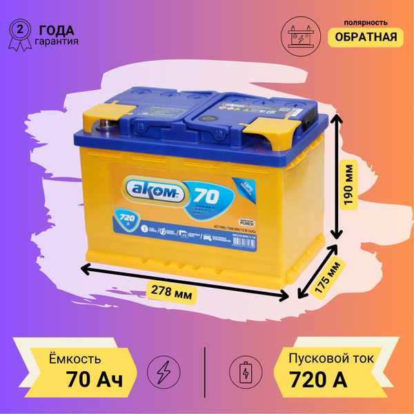 Аккумулятор автомобильный AKOM Серия АКОМ EFB_Обратная (-/+) купить по ...