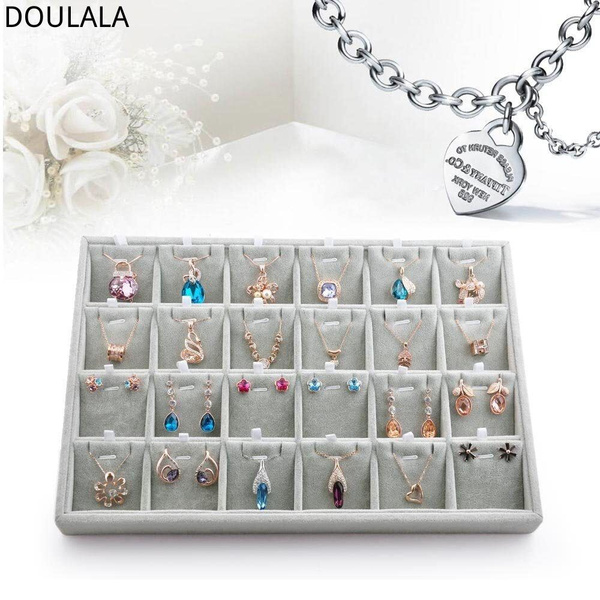 DOULALA Бархатные Штабелируемые Лотки Для Ювелирных Изделий, 35 X 24 X 3 СМ, Серый, 1шт купить c ...