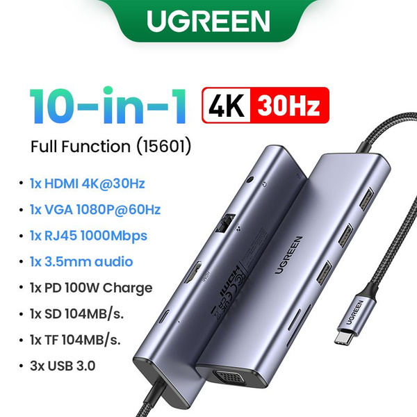 UGREEN Dual HDMI USB HUB 8K HDMI адаптер 10 в 1 разветвитель с RJ45 USB ...