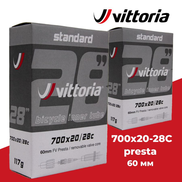 Велокамера Vittoria Road 700x20-28 0.9 мм вело ниппель Presta 60 мм (разборный), комплект 2 шт ...