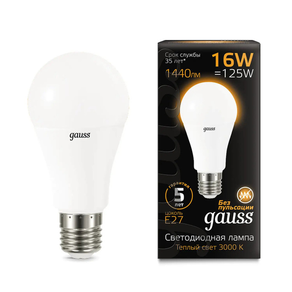(1 шт)Лампа Gauss A60 16W 1440lm 3000K E27 LED купить на OZON по низкой ...