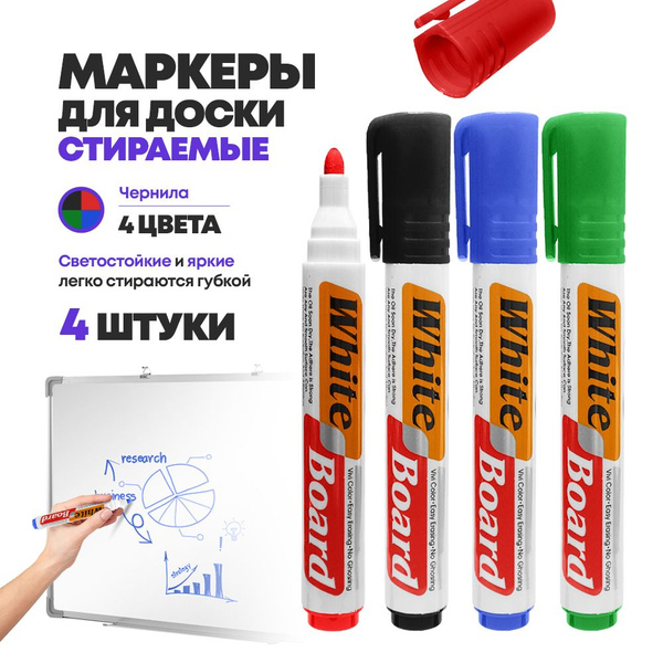 Маркеры для белой магнитной доски 4 шт Mc Basir набор стираемых