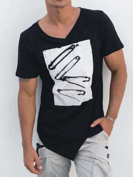 Футболка Мужской Bronks черный меланж Короткий, размер 46, 48 Хлопок Однотонный свободный ...